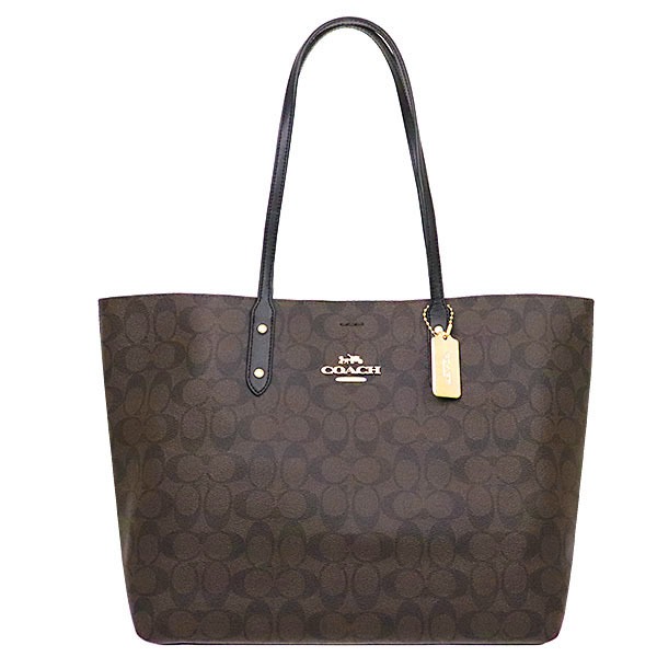 Authentic Coach Town Tote In Signature Canvas Brown / Black # F76636 ...