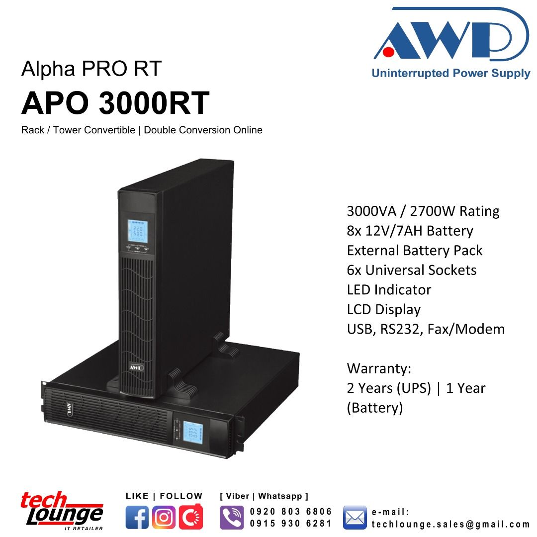 AWP ALPHA PRO RT APO3000RT - 3000VA/2700W, Double Conversion Online ...