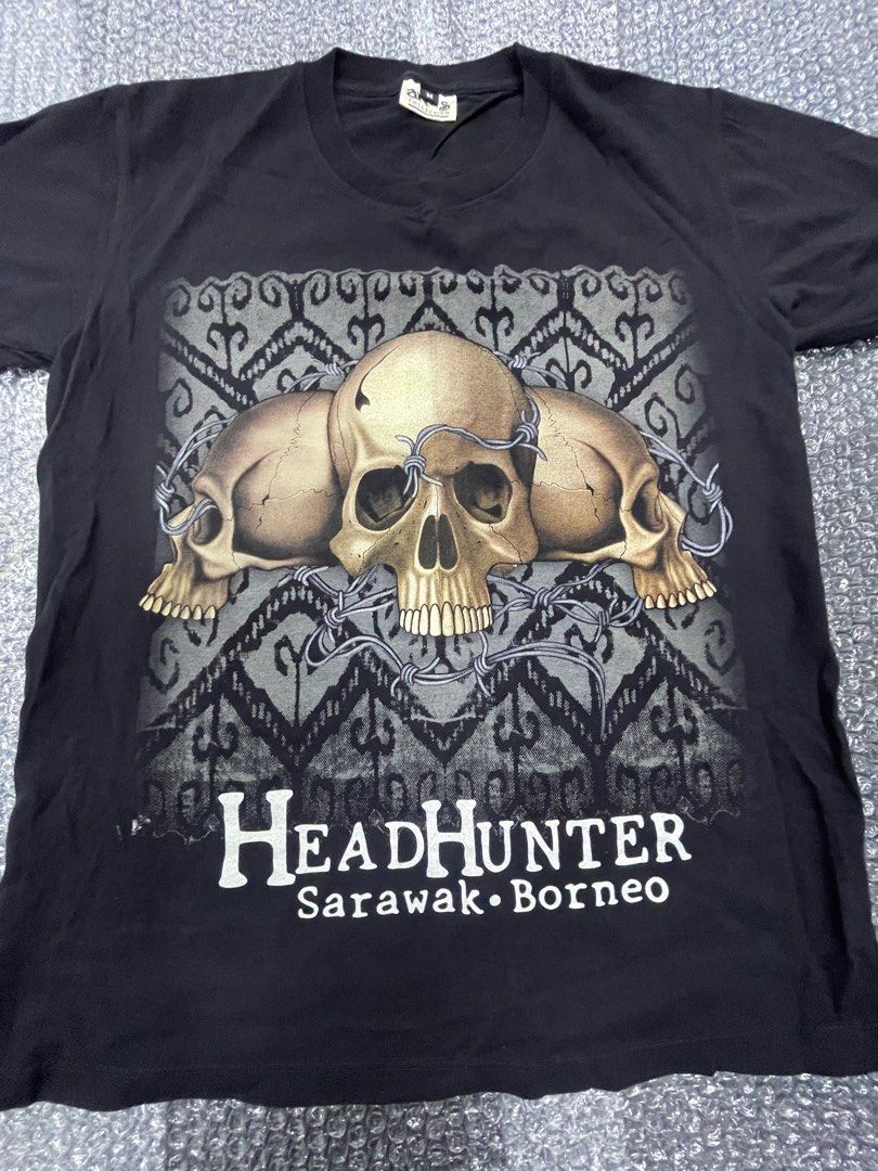 baju headhunter borneo skull, Men's Fashion, Activewear on Carousell