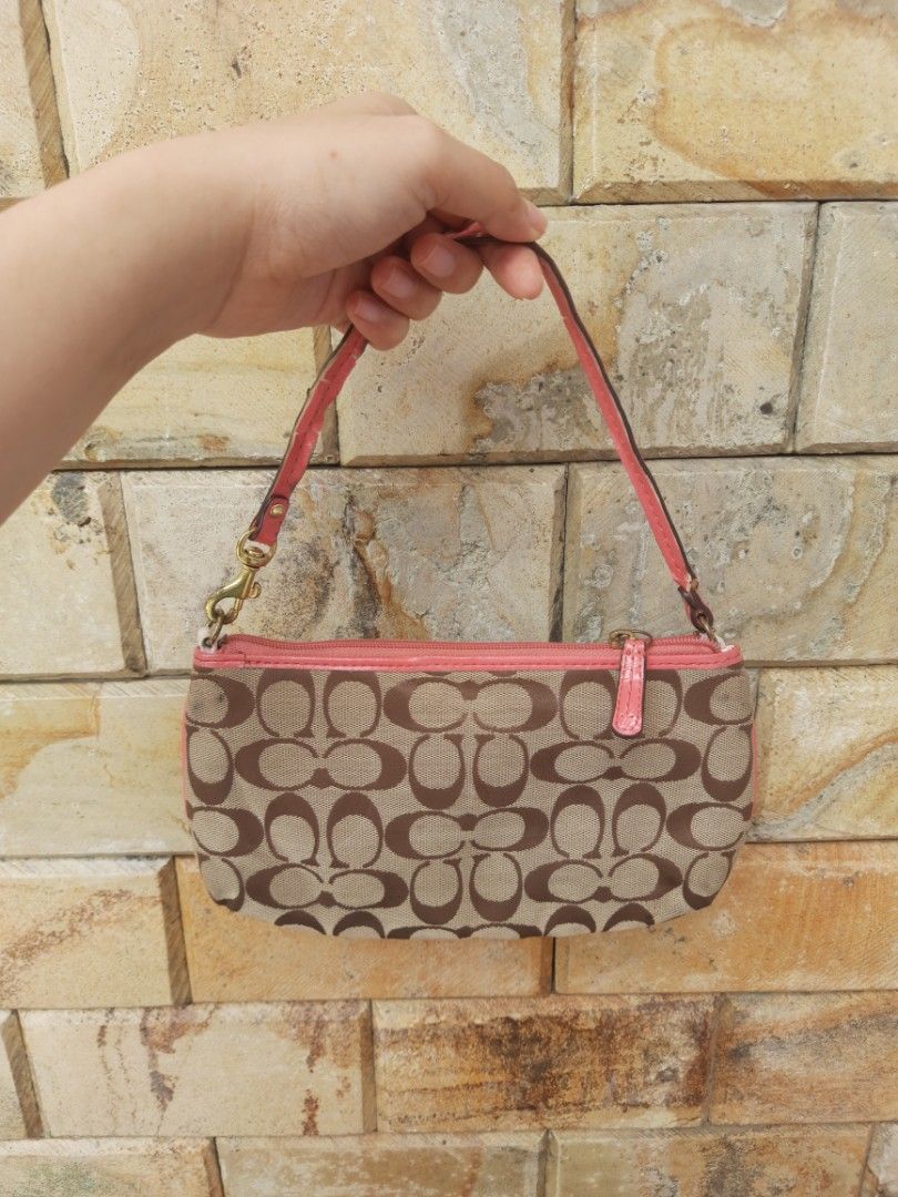 Coach shoulders mini bag Signature Pink and Tan Canvas Small Purse ...