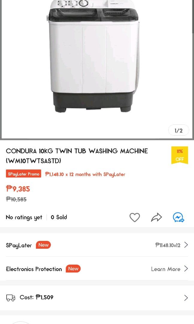 Condura 10KG Twin Tub Washing Machine, TV & Home Appliances, Washing ...