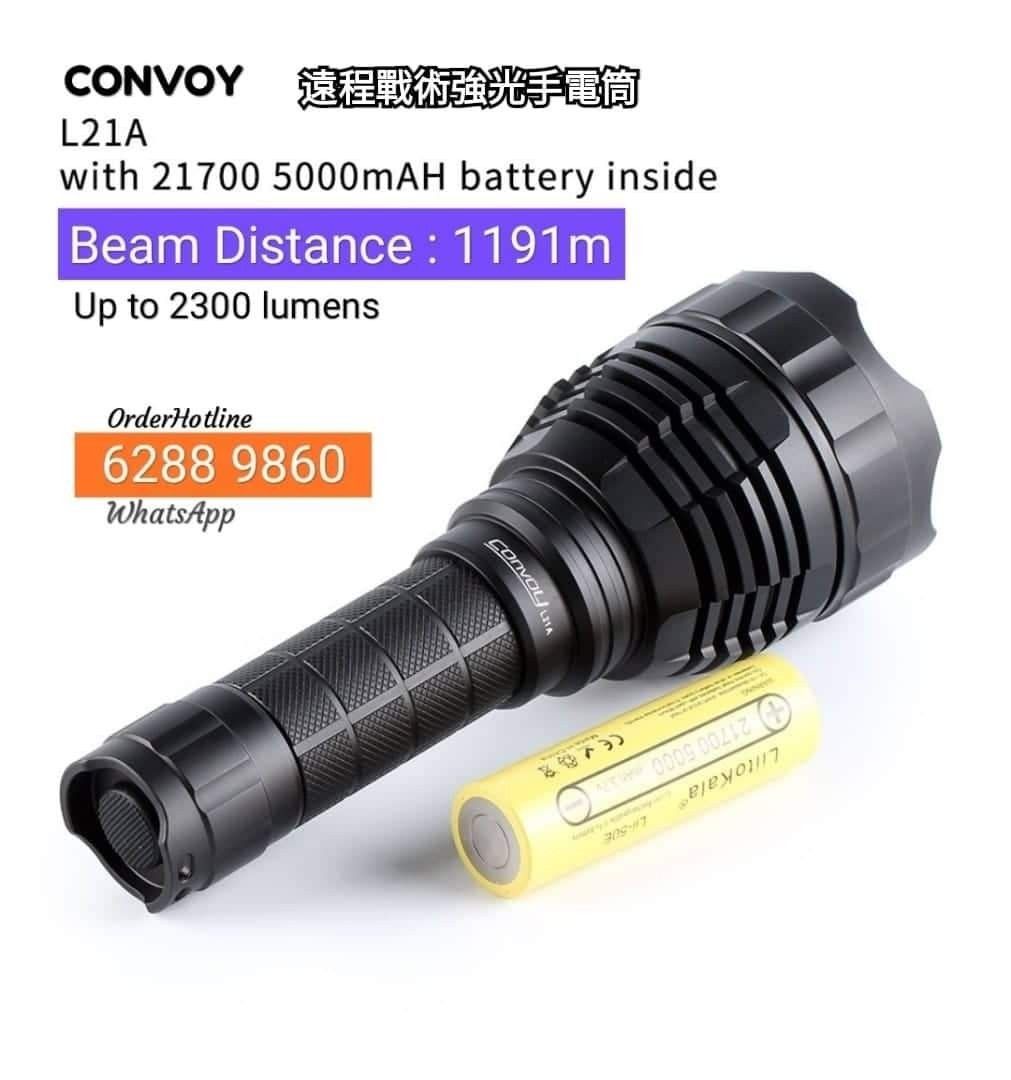 CONVOY Tactical Flashlight/ Long Range Thrower. Rechargeable. Full set ...