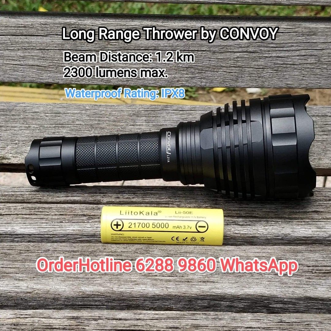 CONVOY Tactical Flashlight/ Long Range Thrower. Rechargeable. Full set ...