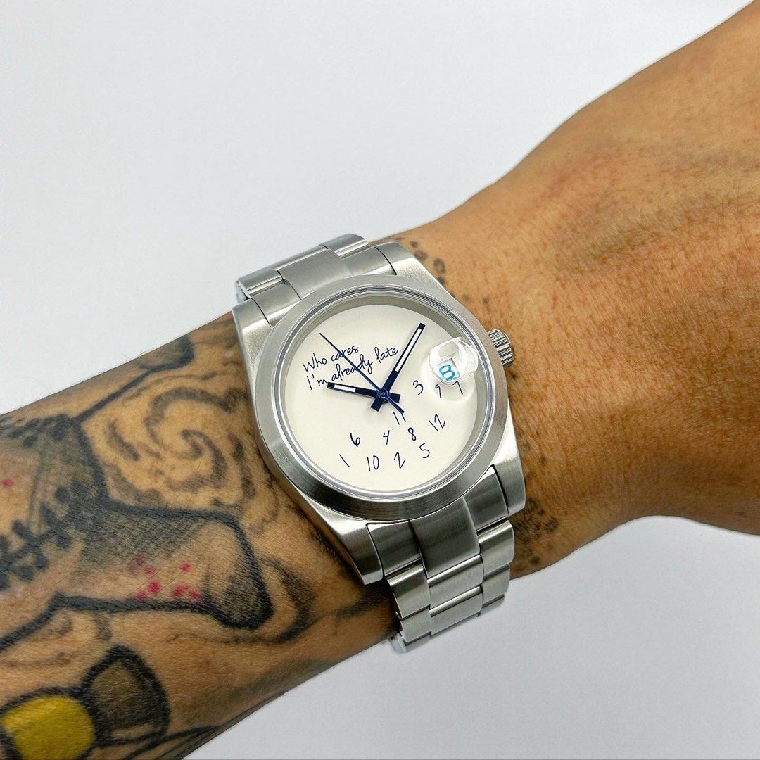 Custom Seiko Mod 36mm full brushed “who cares I’m already late”, Men's ...