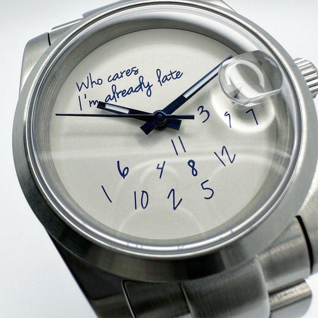 Custom Seiko Mod 36mm full brushed “who cares I’m already late”, Men's ...