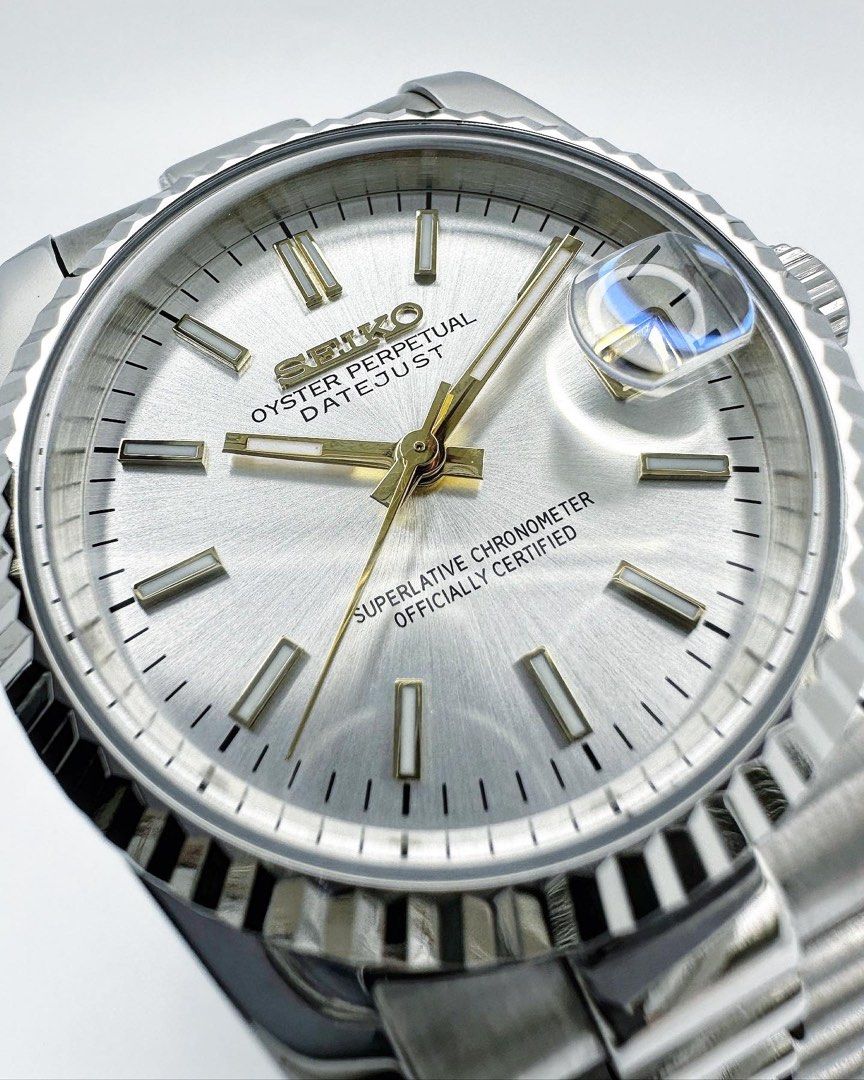 Custom Seiko Mod 36mm Silver Gold DateJust President automatic watch ...
