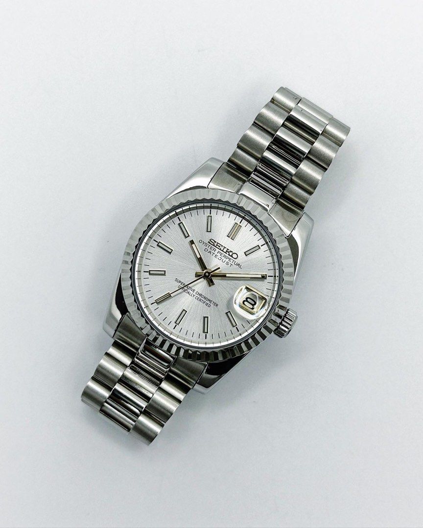 Custom Seiko Mod 36mm Silver Gold DateJust President automatic watch ...