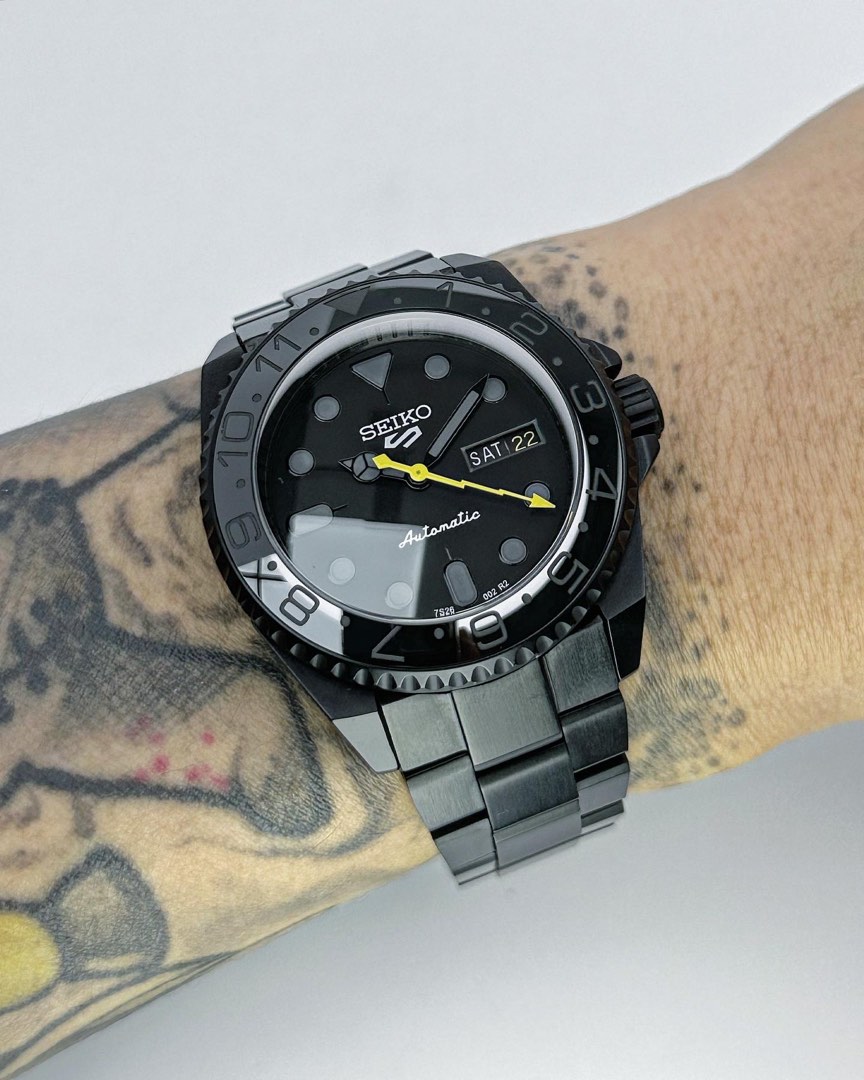 Custom Seiko Mod 43mm Full Black Metal Samurai Dual Time 1of1, Men's ...