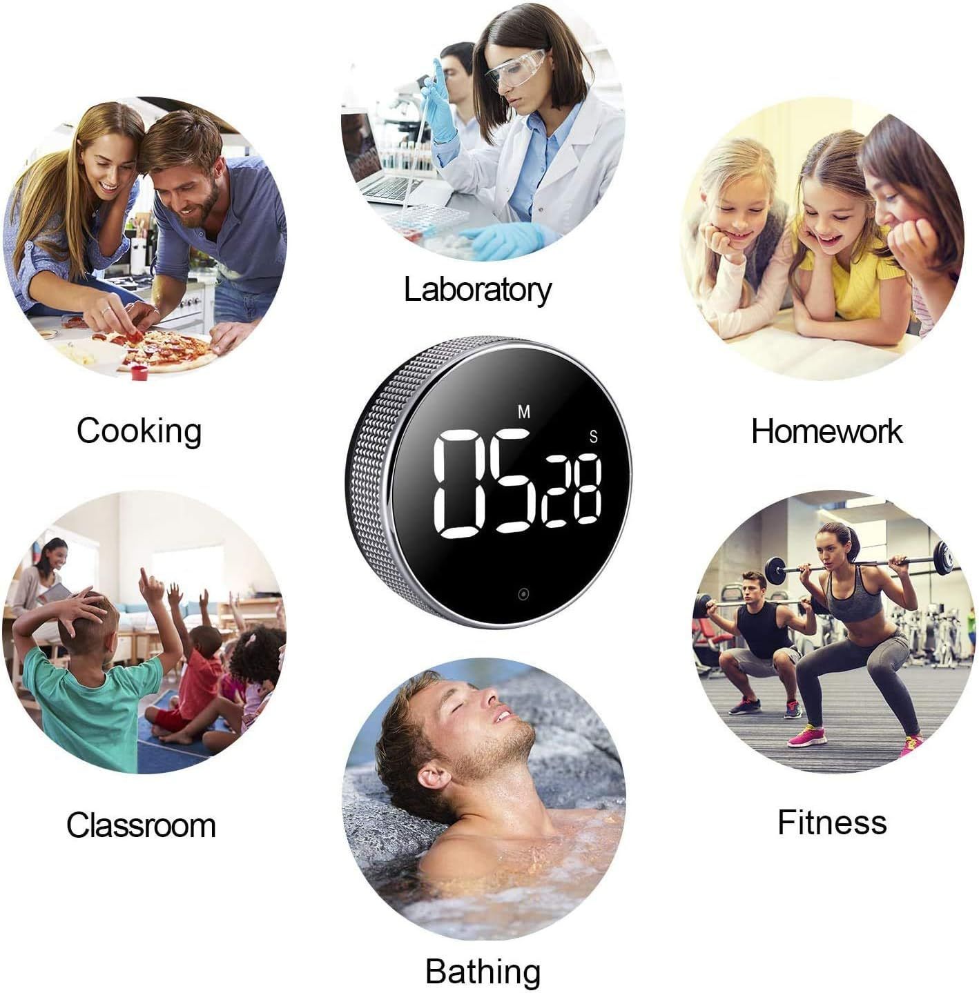 Digital Kitchen Timer, Large Magnetic LED Countdown Timer with Constant ...