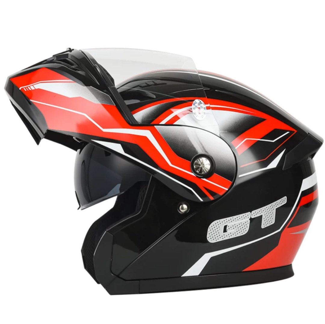 Gloss Black with Red and White Full Face Flip Up Motorcycle Motorbike ...