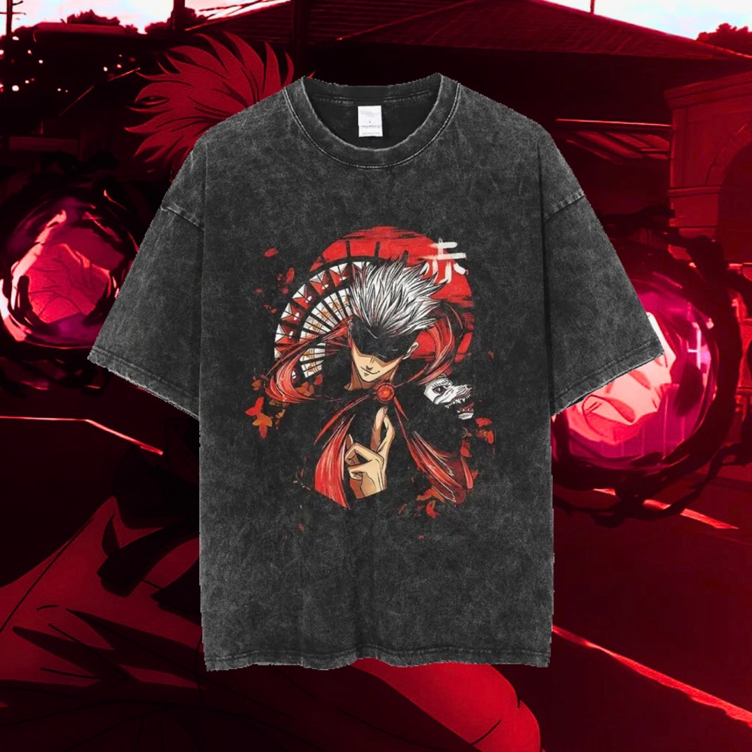 GOJO SATORU RED (Vintage Wash Tee) (Jujutsu Kaisen Anime Series), Men's ...