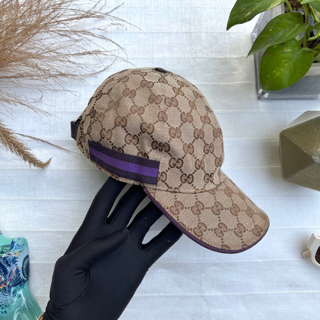 Gucci Monogram Brown Canvas Baseball Cap with Violet Leather Trims ...