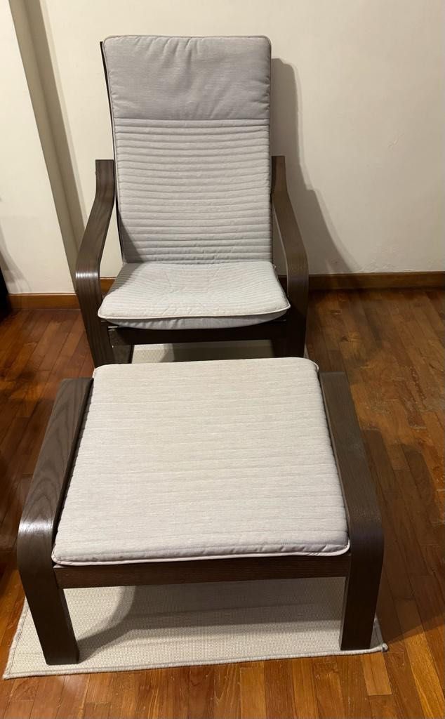 IKEA Poang Armchair with Stool, Furniture & Home Living, Furniture ...