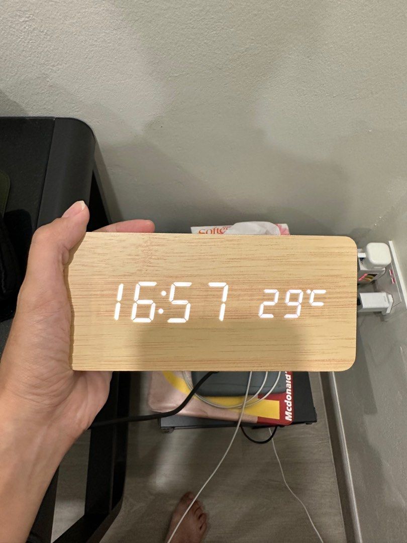 INSTOCK digital light up wooden block clock, Furniture & Home Living ...