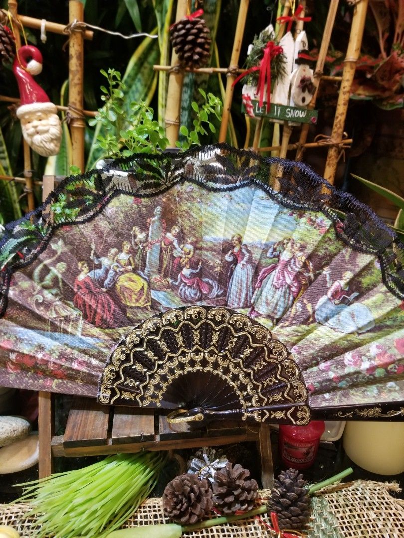 Japan Vintage Rococo Romantic scenes Folding Fan 46cmx24.5cm, Hobbies ...