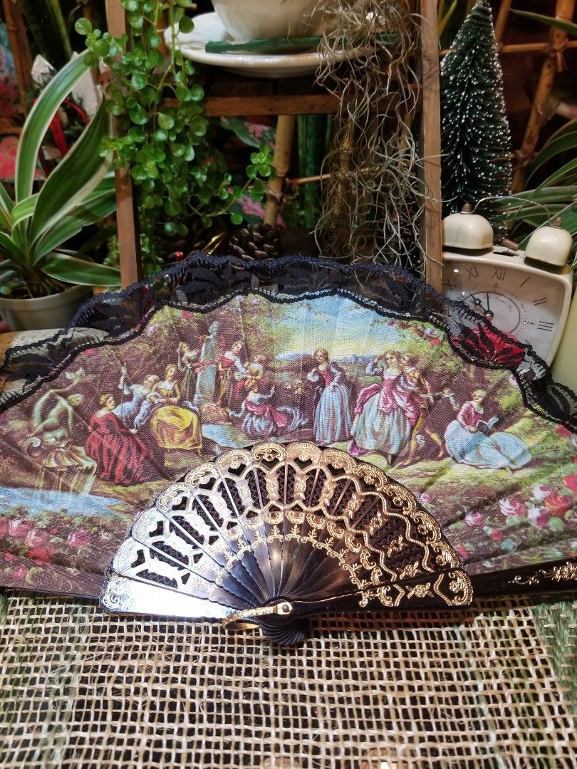 Japan Vintage Rococo Romantic scenes Folding Fan 46cmx24.5cm, Hobbies ...