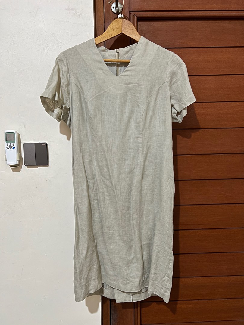 Linen Dress sudah Full Furing, Fesyen Wanita, Pakaian Wanita, Gaun ...