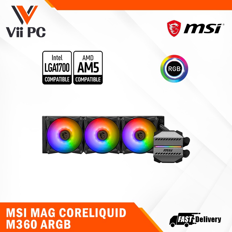 MSI MAG CORELIQUID M360 360 mm ARGB CPU Liquid Cooler, Computers & Tech ...