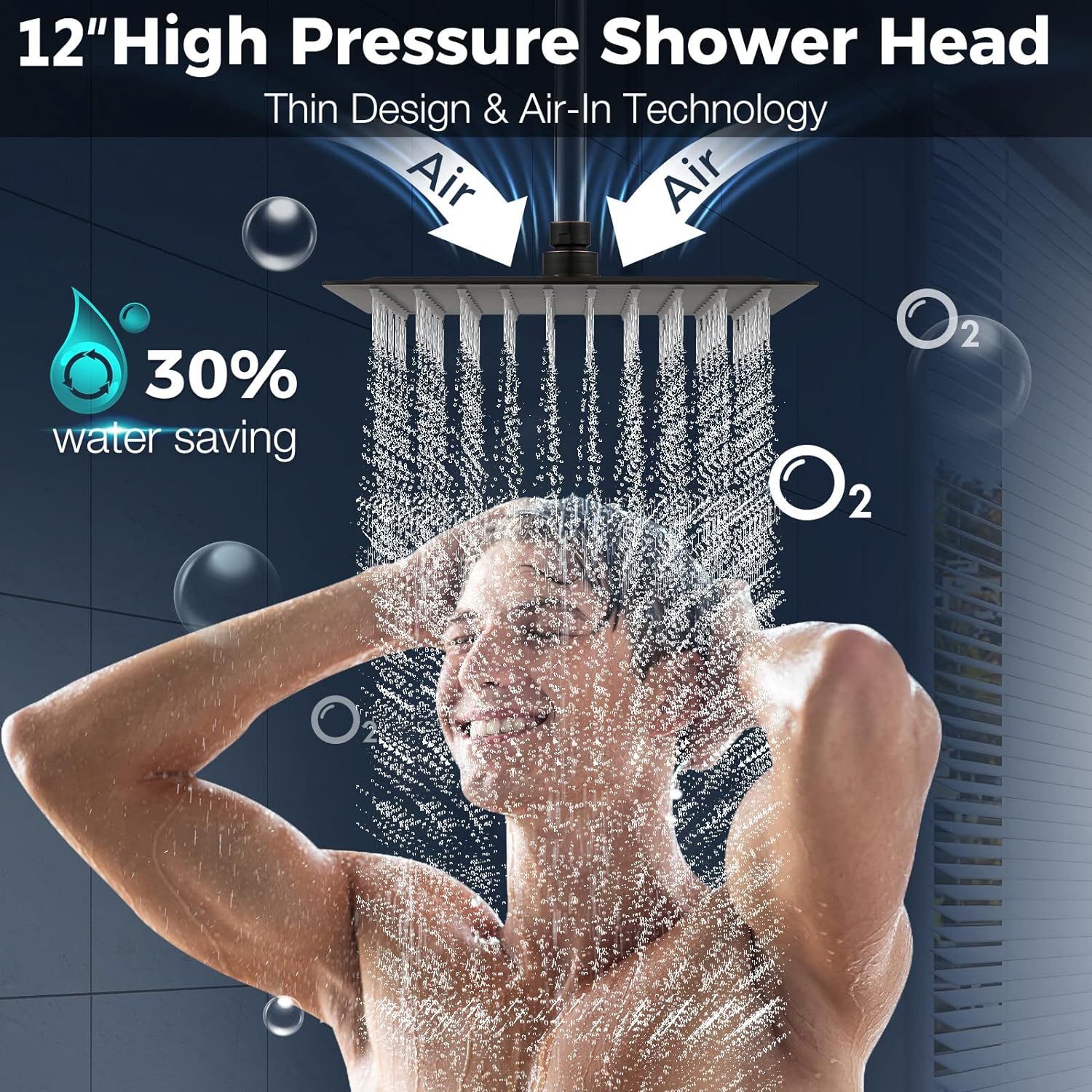 PDPBath 12" Rain Shower Head with 16" Upgrade Flexible Extension Arm ...