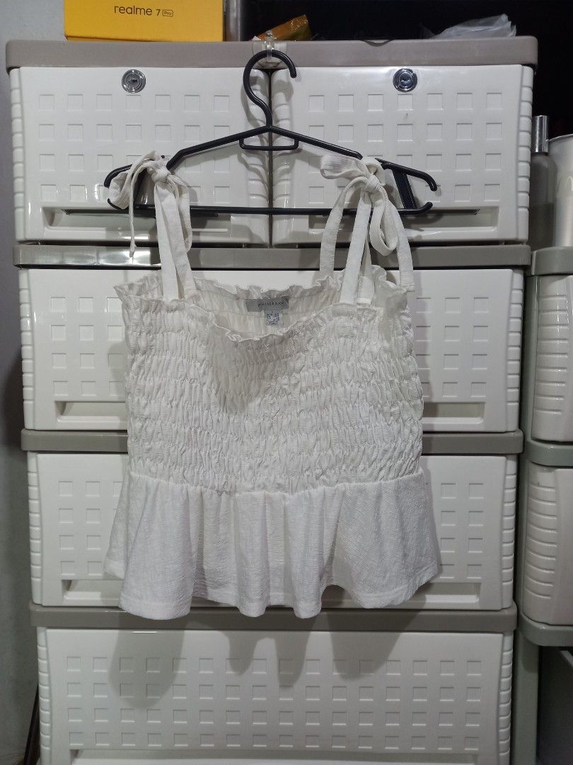 Primark white tie up smocked top, Women's Fashion, Tops, Sleeveless on ...