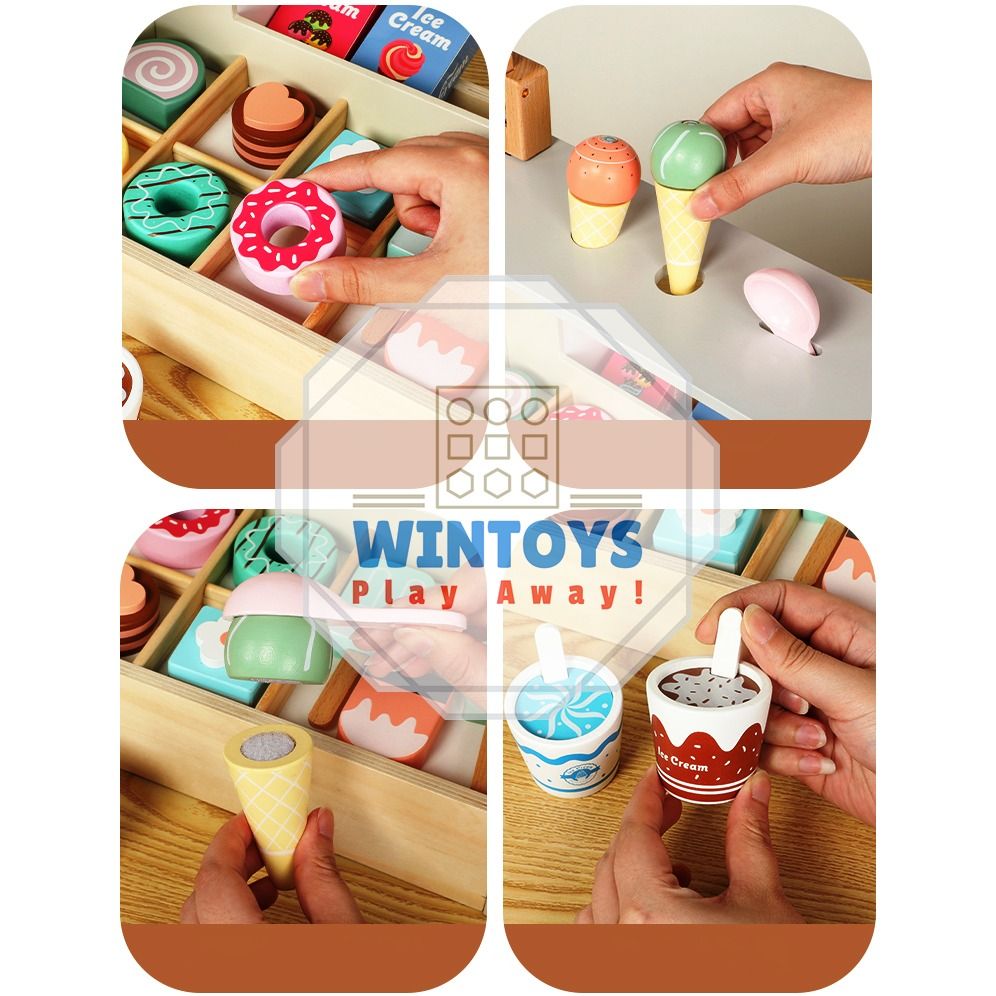 Simulation Ice Cream Shop Set Pretend Play Wooden Montessori Toy Ice ...