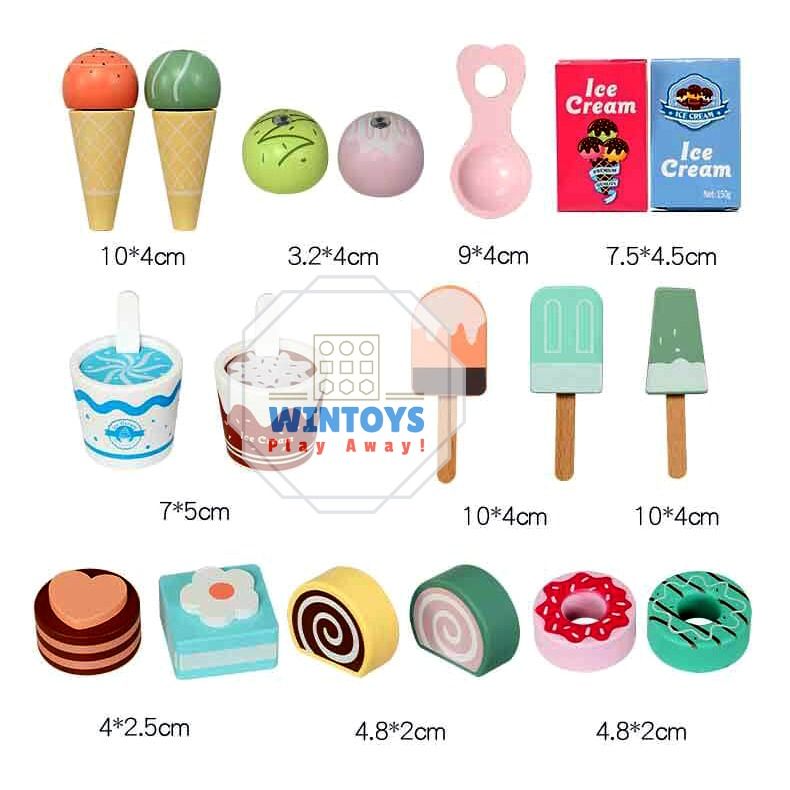 Simulation Ice Cream Shop Set Pretend Play Wooden Montessori Toy Ice ...