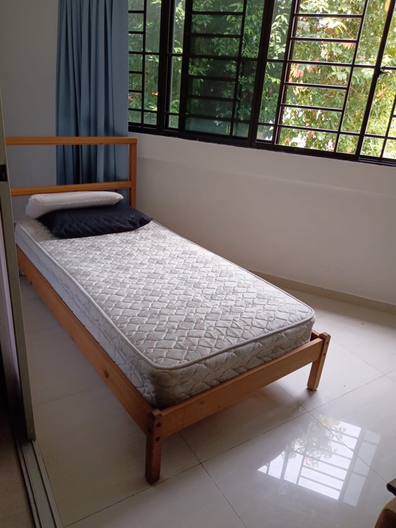 Single bed with mattress, Furniture & Home Living, Furniture, Bed ...