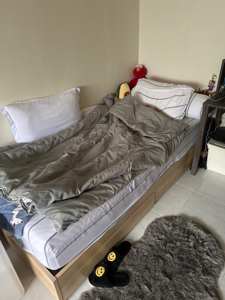 Single Wooden Storage Bed Frame (Brand: Bedandbasics), Furniture & Home Living, Furniture, Bed ...