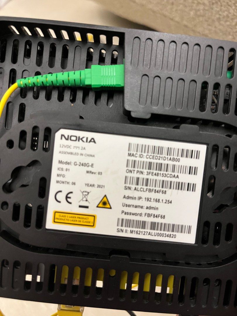 SingTel Nokia optical fibre modem, Computers & Tech, Parts ...