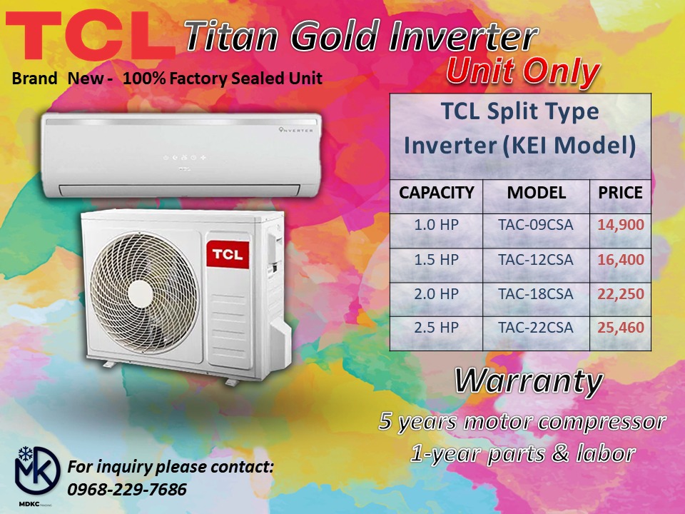 TCL TITAN GOLD FULL DC INVERTER SPLIT TYPE AIRCON 1.0hp 1.5hp 2.0hp 2 ...