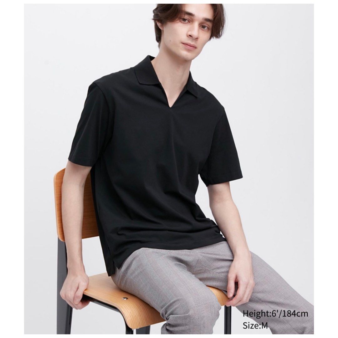 Uniqlo AIRism Skipper Collar Polo Shirt in Black, Men's Fashion, Tops ...