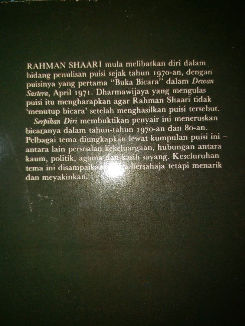 1st press 1987 - RAHMAN SHAARI _ SERPIHAN DIRI, Hobbies & Toys, Books ...