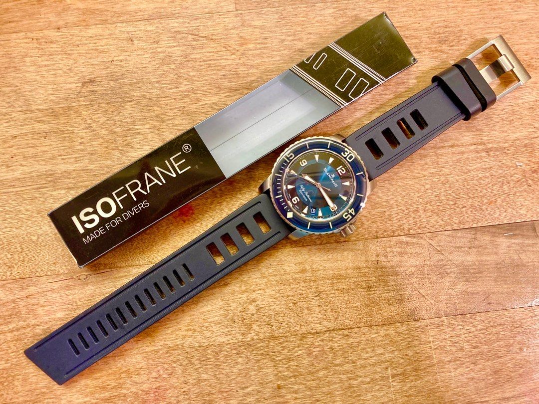 24mm Isofrane navy blue dive diver watch strap fit Blancpain Fifty ...