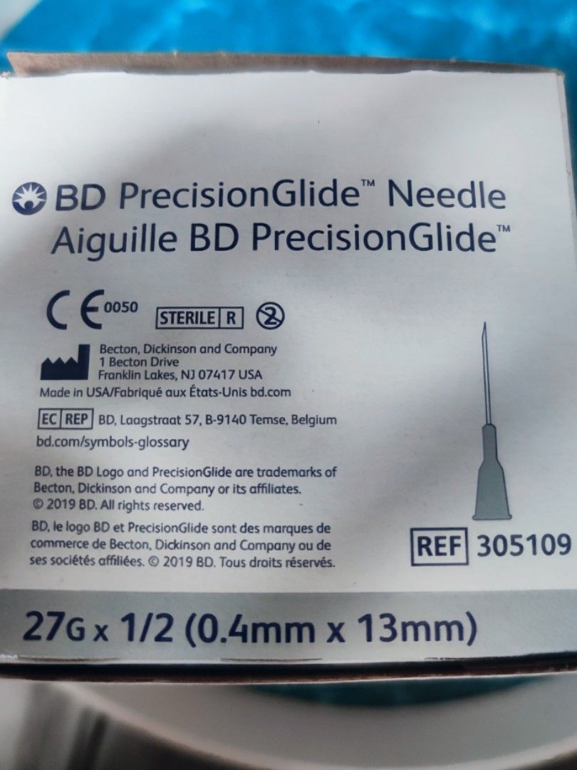 27G by ½ inch precision glide needle, Health & Nutrition, Medical ...