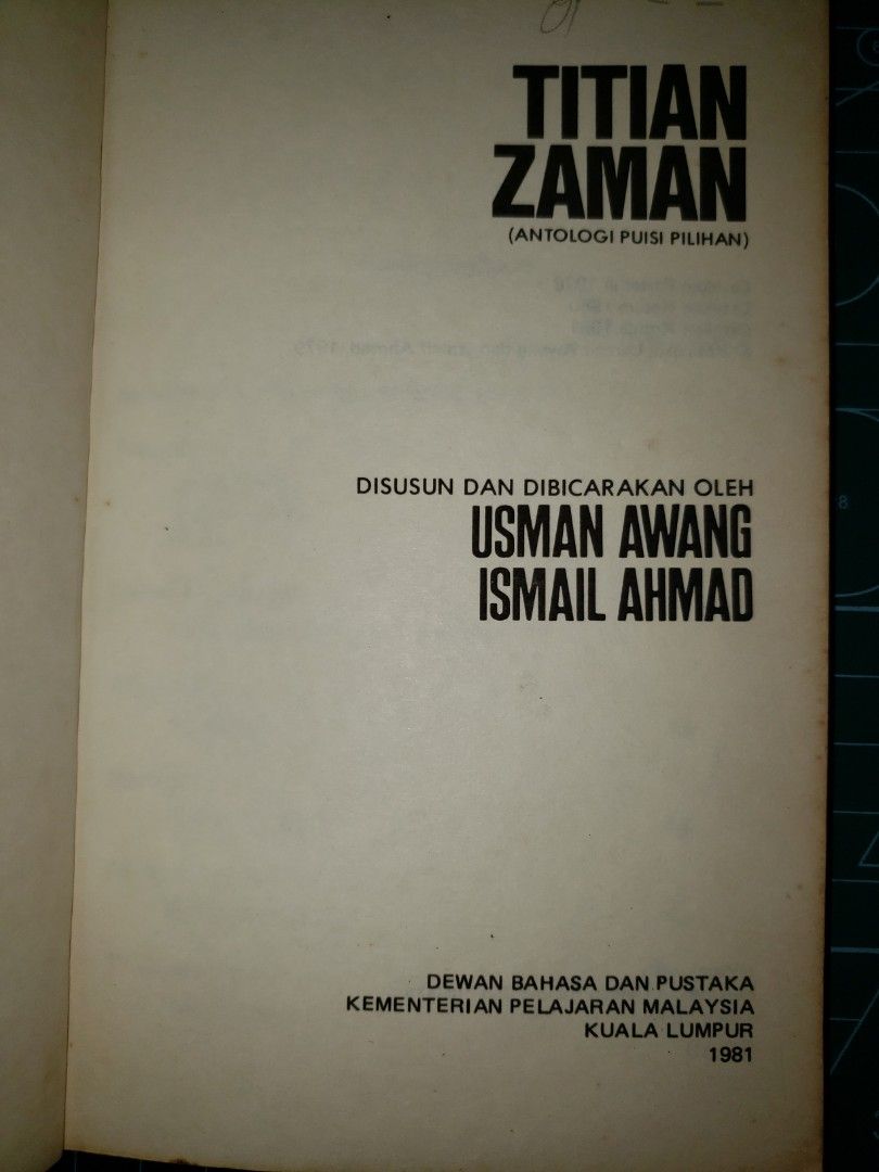3rd press 1981 - USMAN AWANG / ISMAIL AHMAD - TITIAN ZAMAN, Hobbies ...