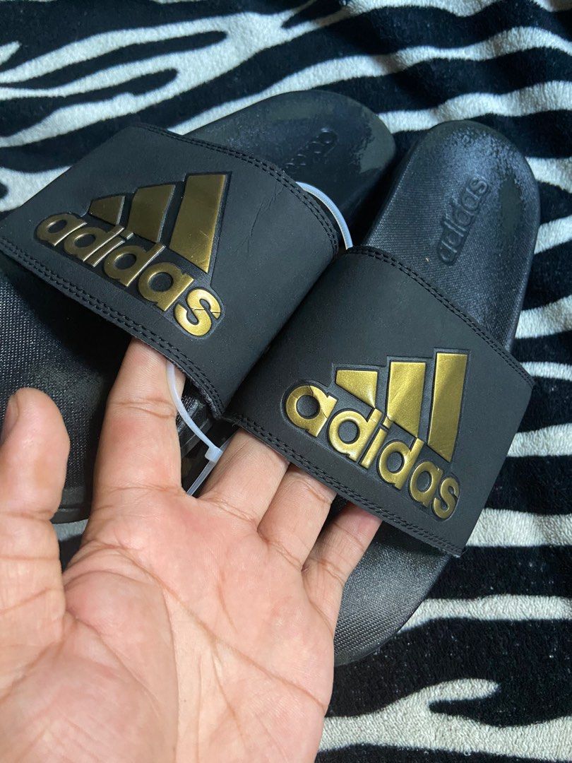 Adidas slide Gold logo, Men's Fashion, Footwear, Slippers & Slides on ...