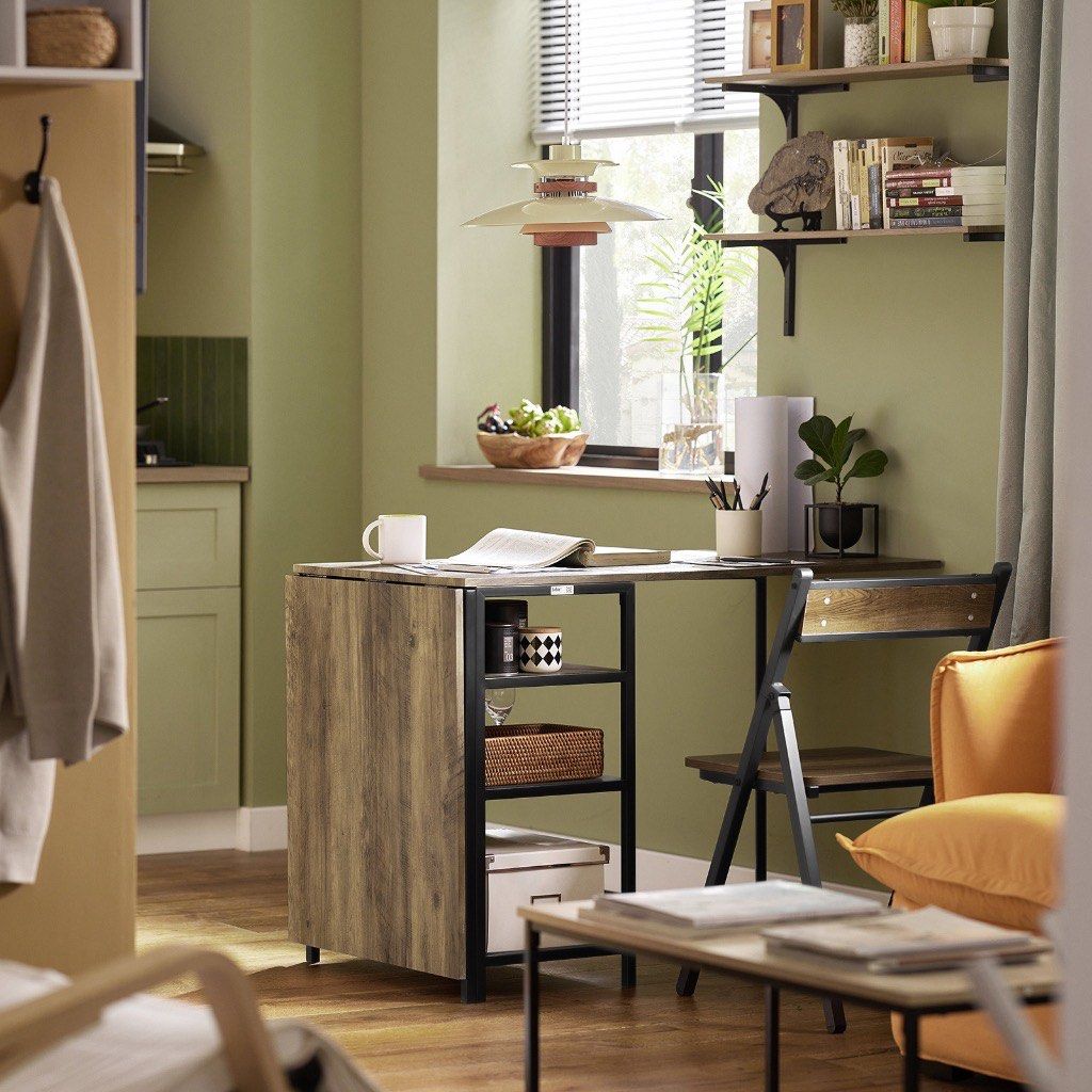 Aesthetic smart industrial design folding dining table with shelves ...