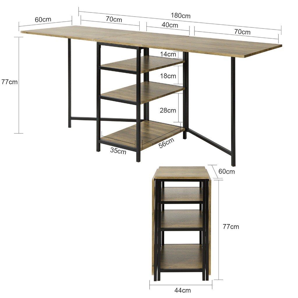 Aesthetic smart industrial design folding dining table with shelves ...