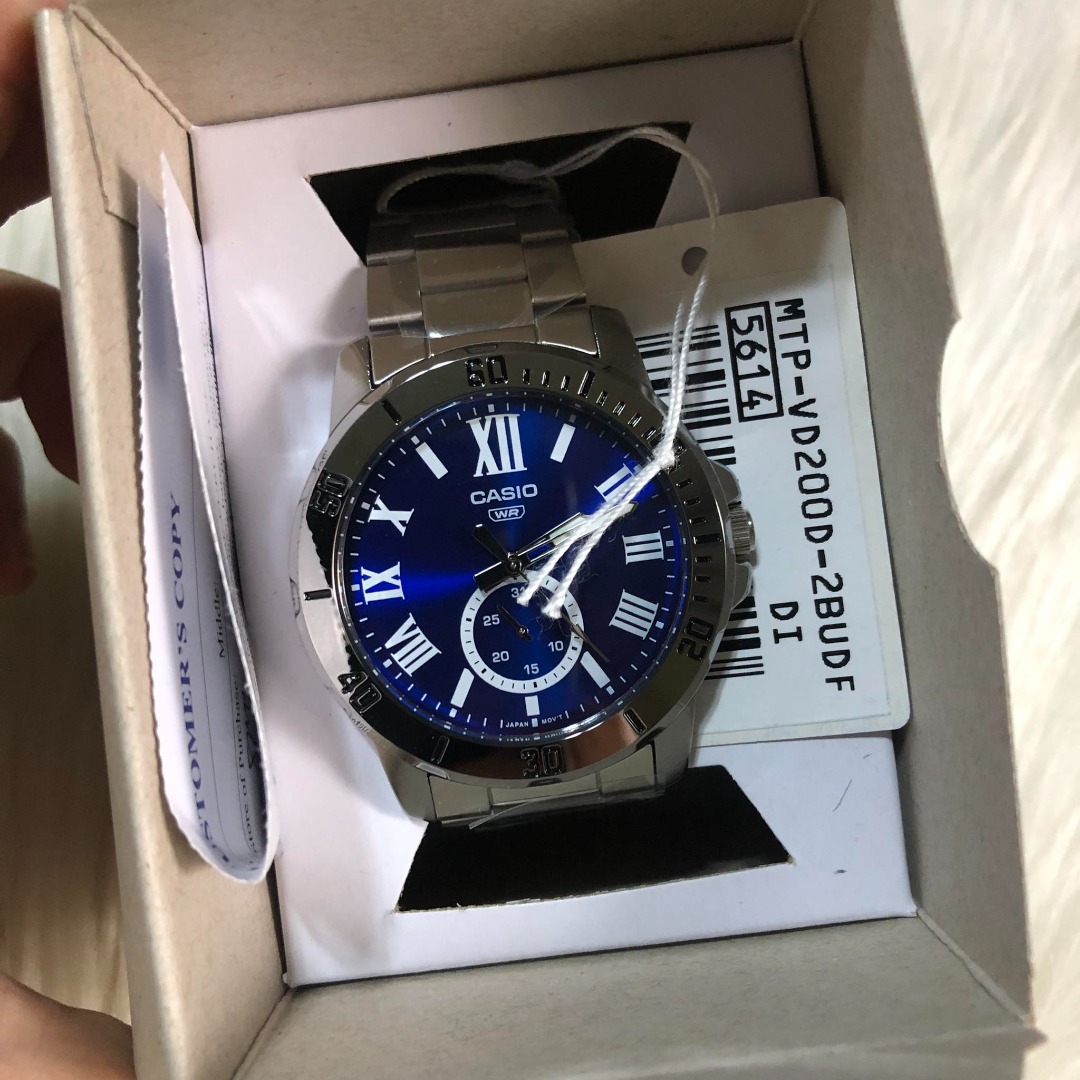 Casio MTP-VD200D-2B Blue Roman Numeral Stainless Steel Analog Quartz ...