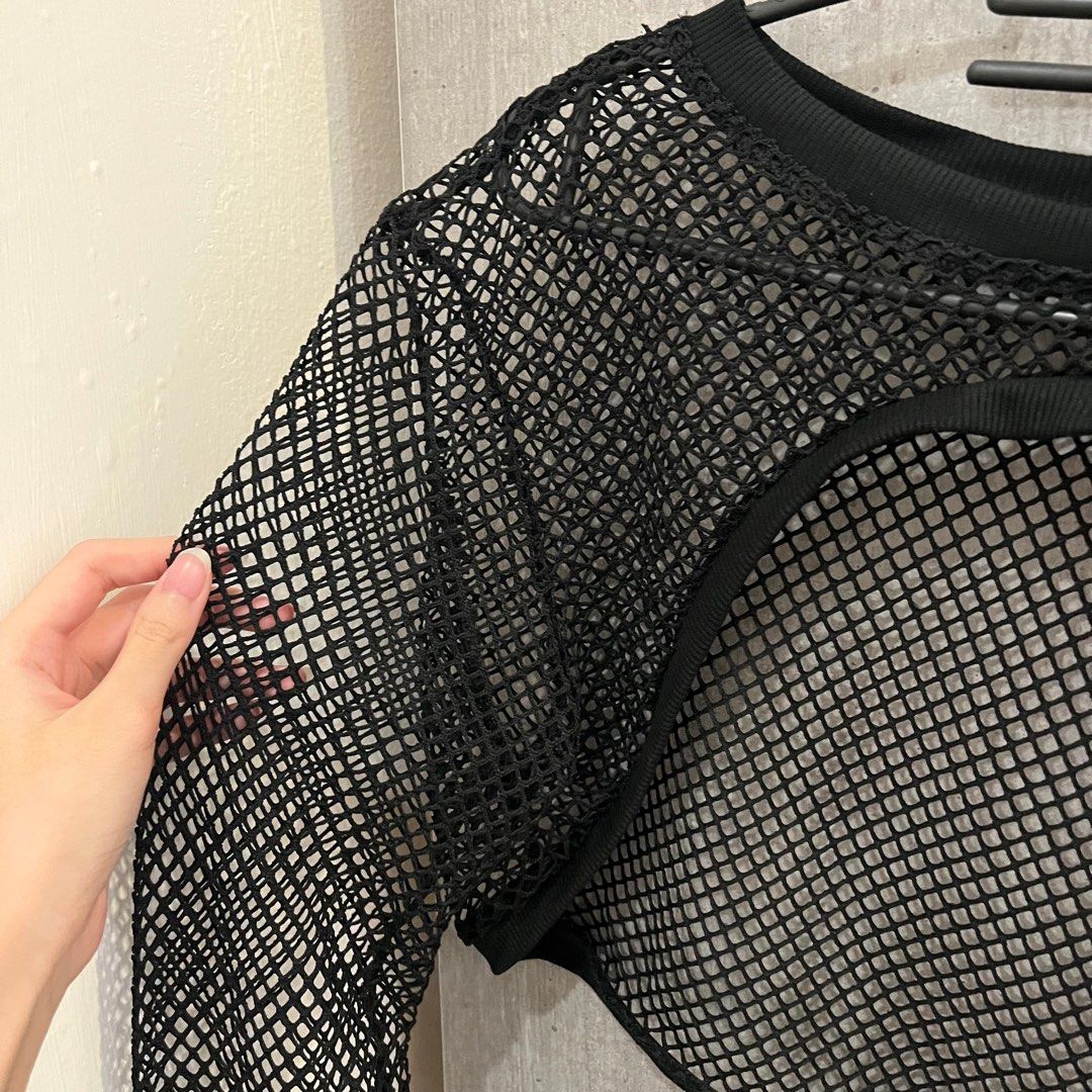 dazy black net jaring see through crop outer bolero hip hop style y2k ...
