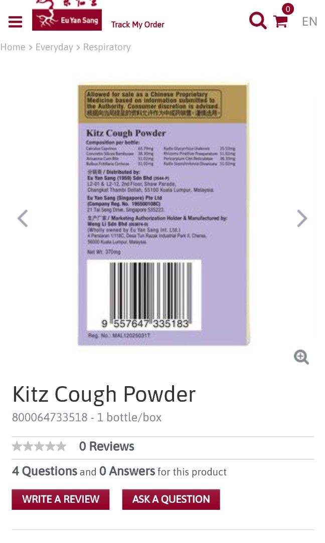 4 packs of kitz cough powder, Health & Nutrition, Health Supplements ...