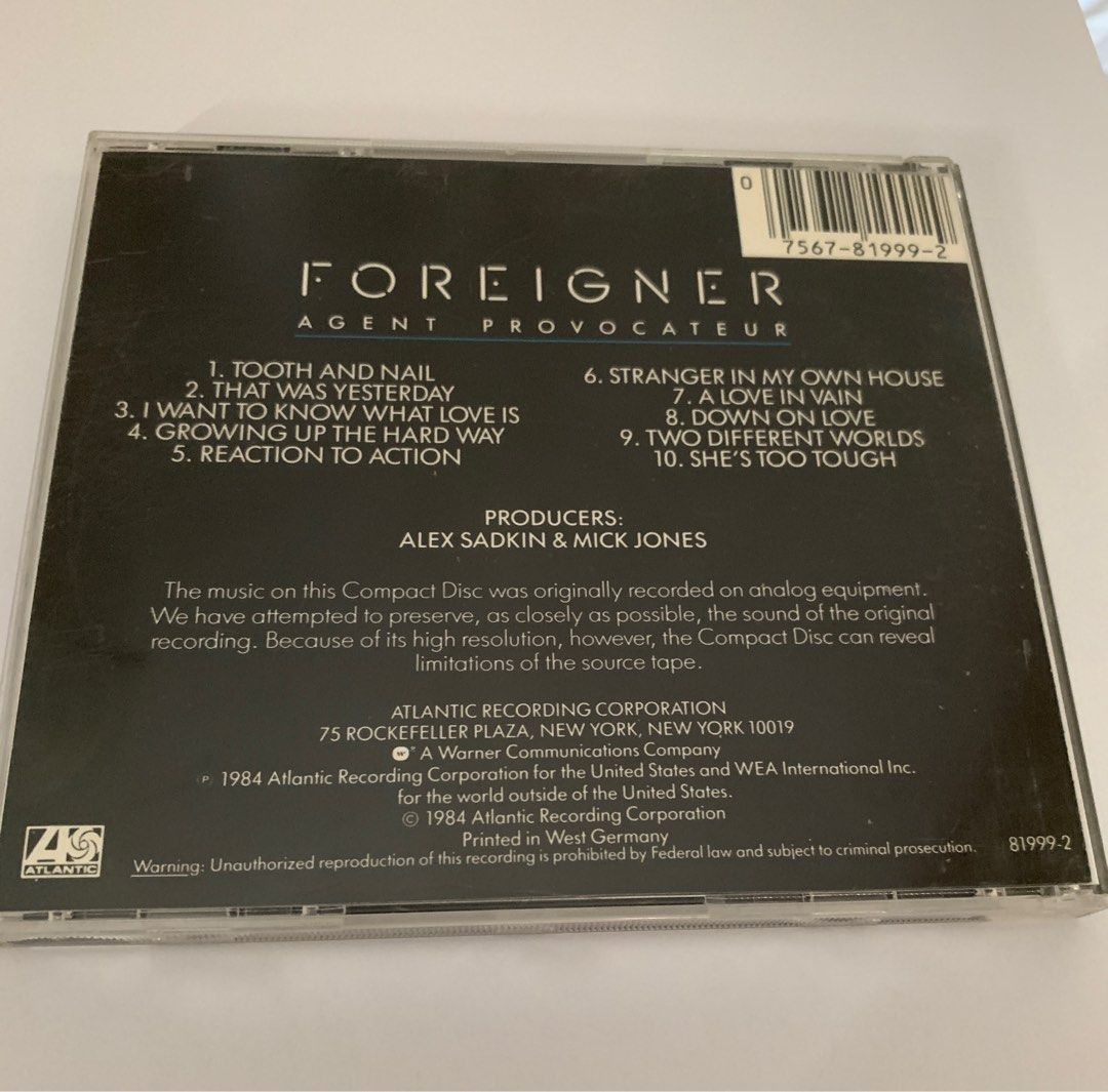 Foreigner Agent Provocateur West Germany CD 西德 銀圈版 舊版 target CD, 興趣及遊戲 ...