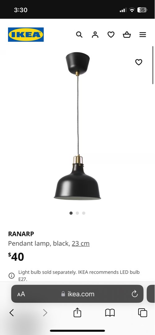 2x Ikea Ranarp Pendant Light, Furniture & Home Living, Lighting & Fans ...
