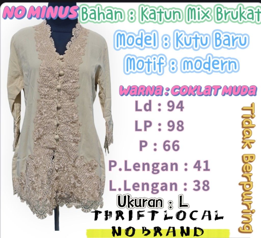 KB 29 / Kebaya Coklat / Kebaya Encim / Kebaya Bordir / Kebaya Kutu Baru / Kebaya Bordir Coklat ...