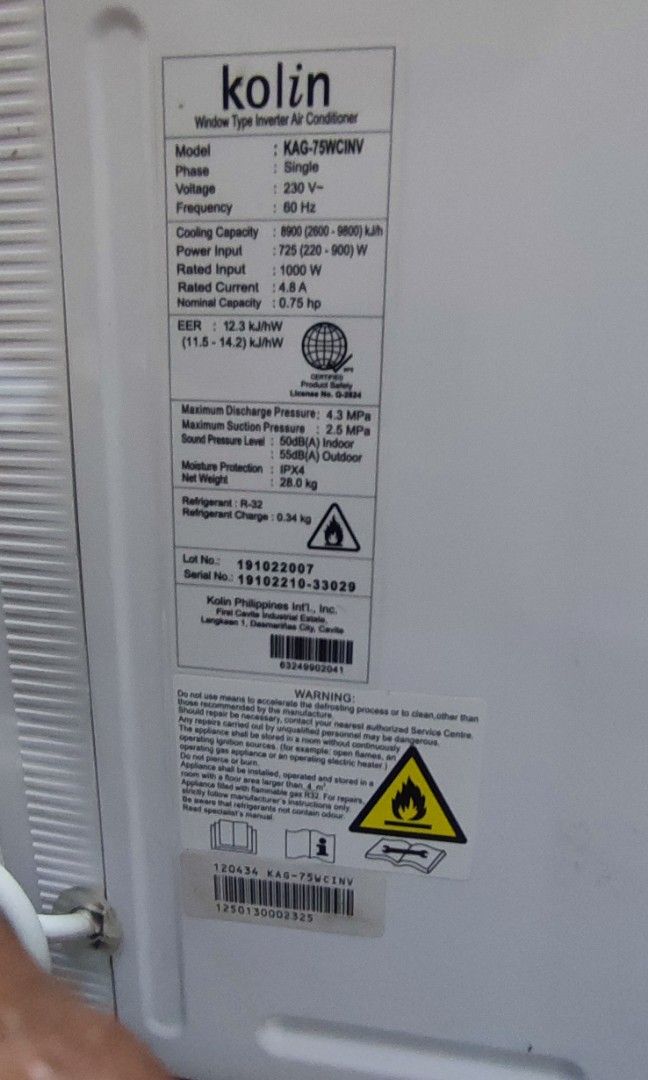 Kolin Window type inverter 0.75hp, TV & Home Appliances, Air ...
