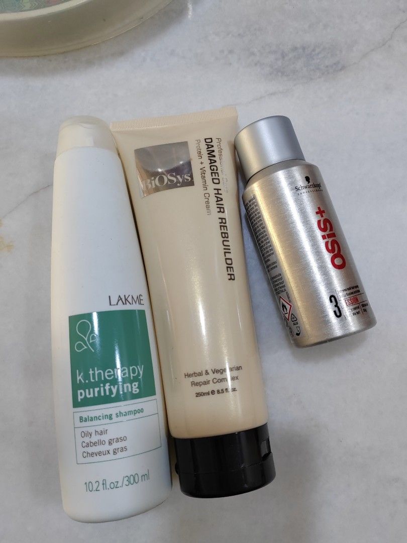 LAKME Balancing Shampoo, Biosys hair treatment cream, Schwarzkopf Osis+ ...