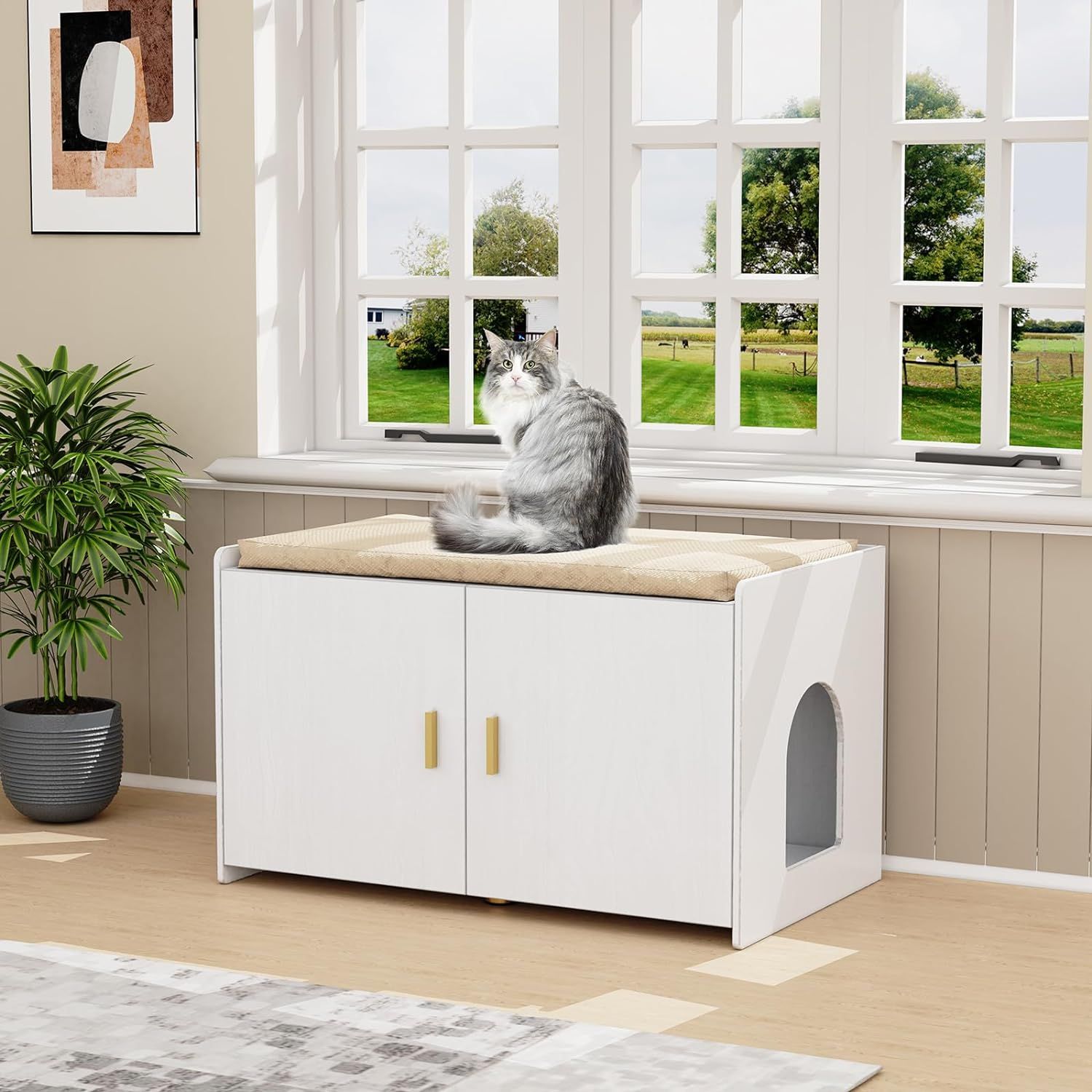 Lkeiyay Cat Litter Box Enclosure - Hidden Enclosed Litter Box Furniture ...