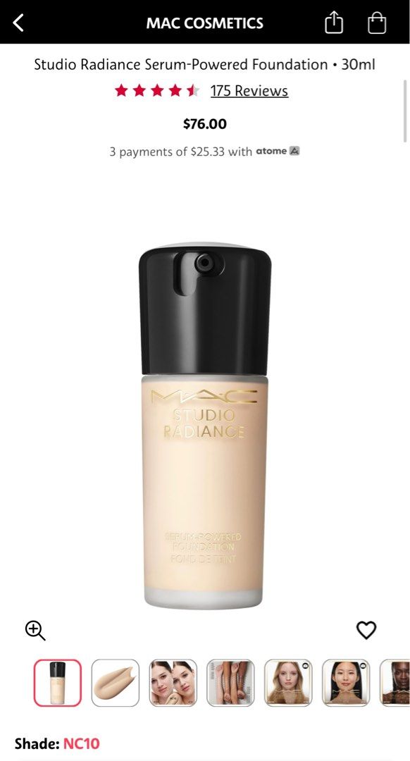 BNIB NC10 MAC Studio Radiance Serum-Powered Foundation 30ml, Beauty ...
