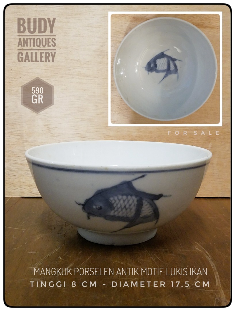 Mangkuk Porselen Oriental Antik Lukis Ikan, Antik, Pajangan di Carousell
