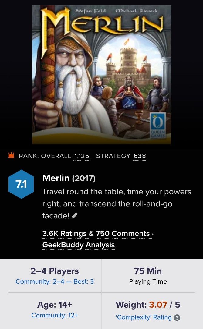 Merlin Board Game (Stefan Feld), Hobbies & Toys, Toys & Games on Carousell